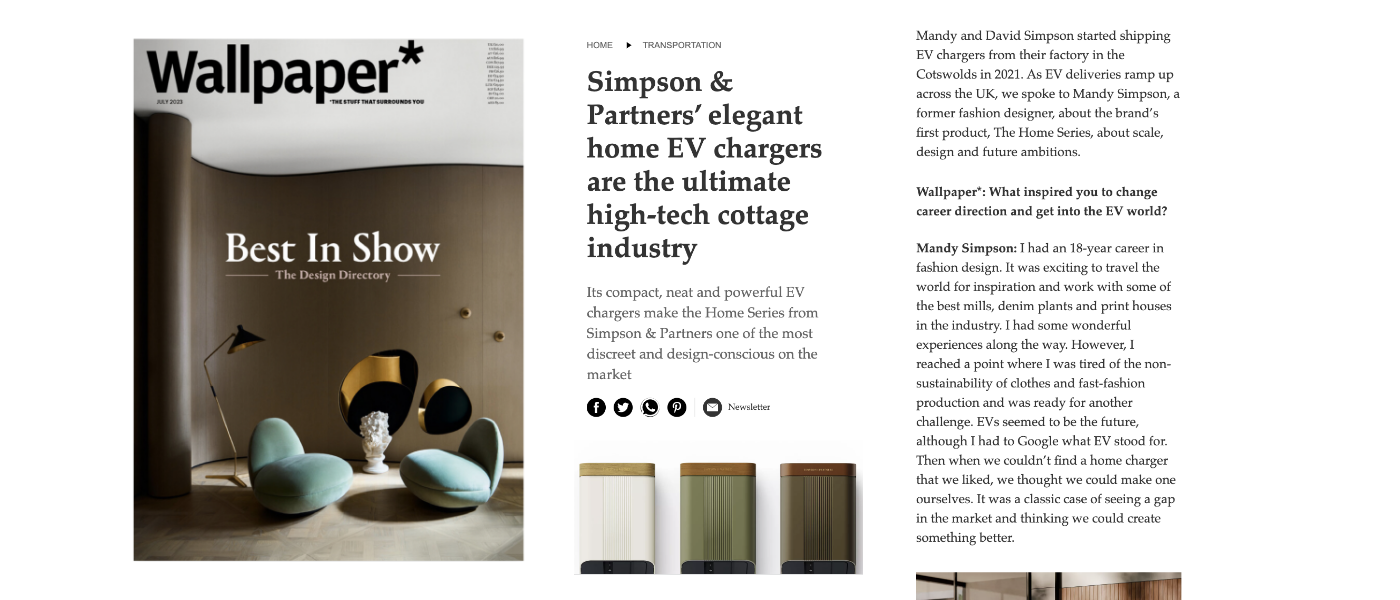 Wallpaper* Magazine chat with Mandy Simpson - Premium Home EV Charger